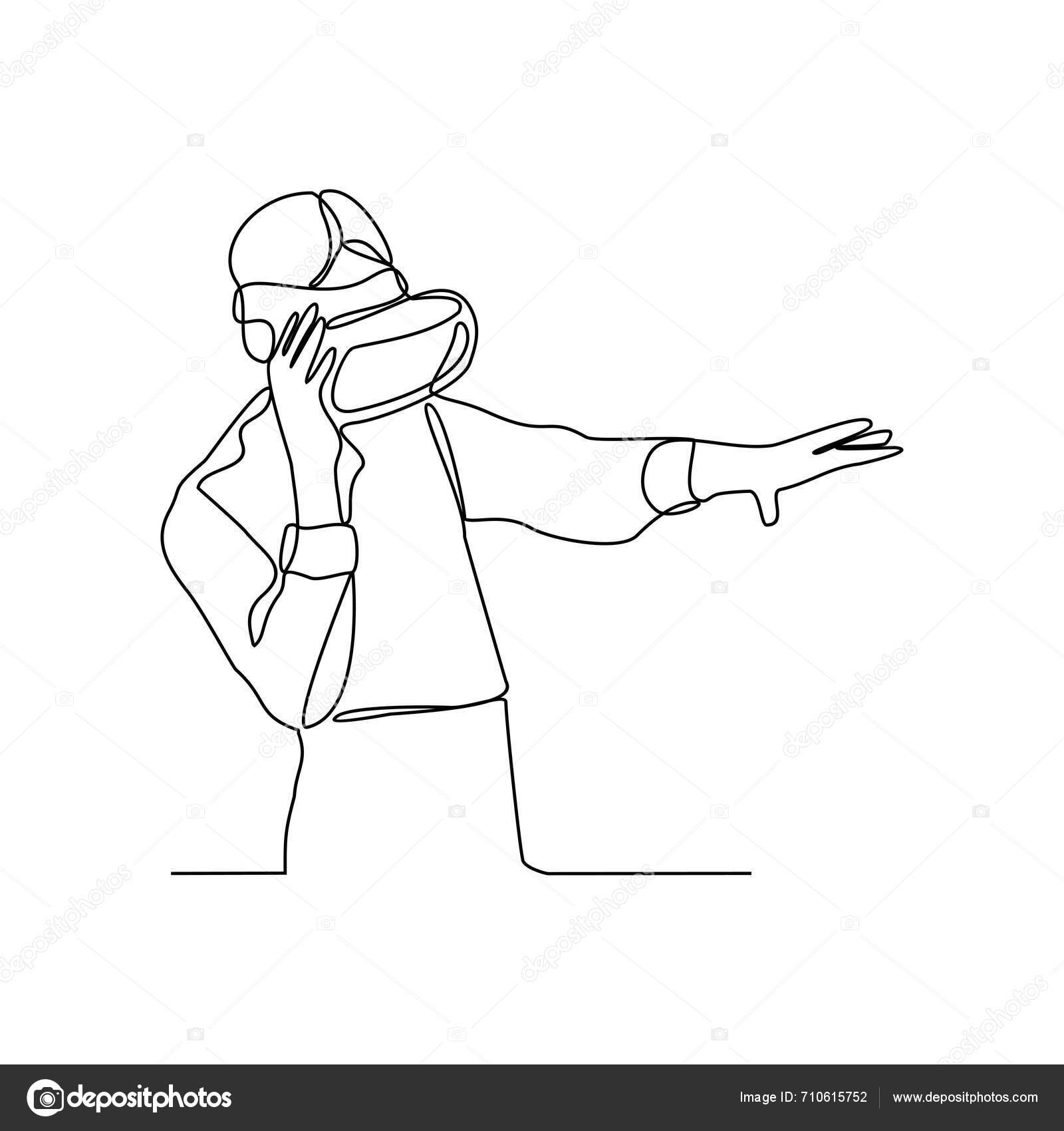 One Continuous Line Drawing Playing Virtual Reality Technology Vector ...