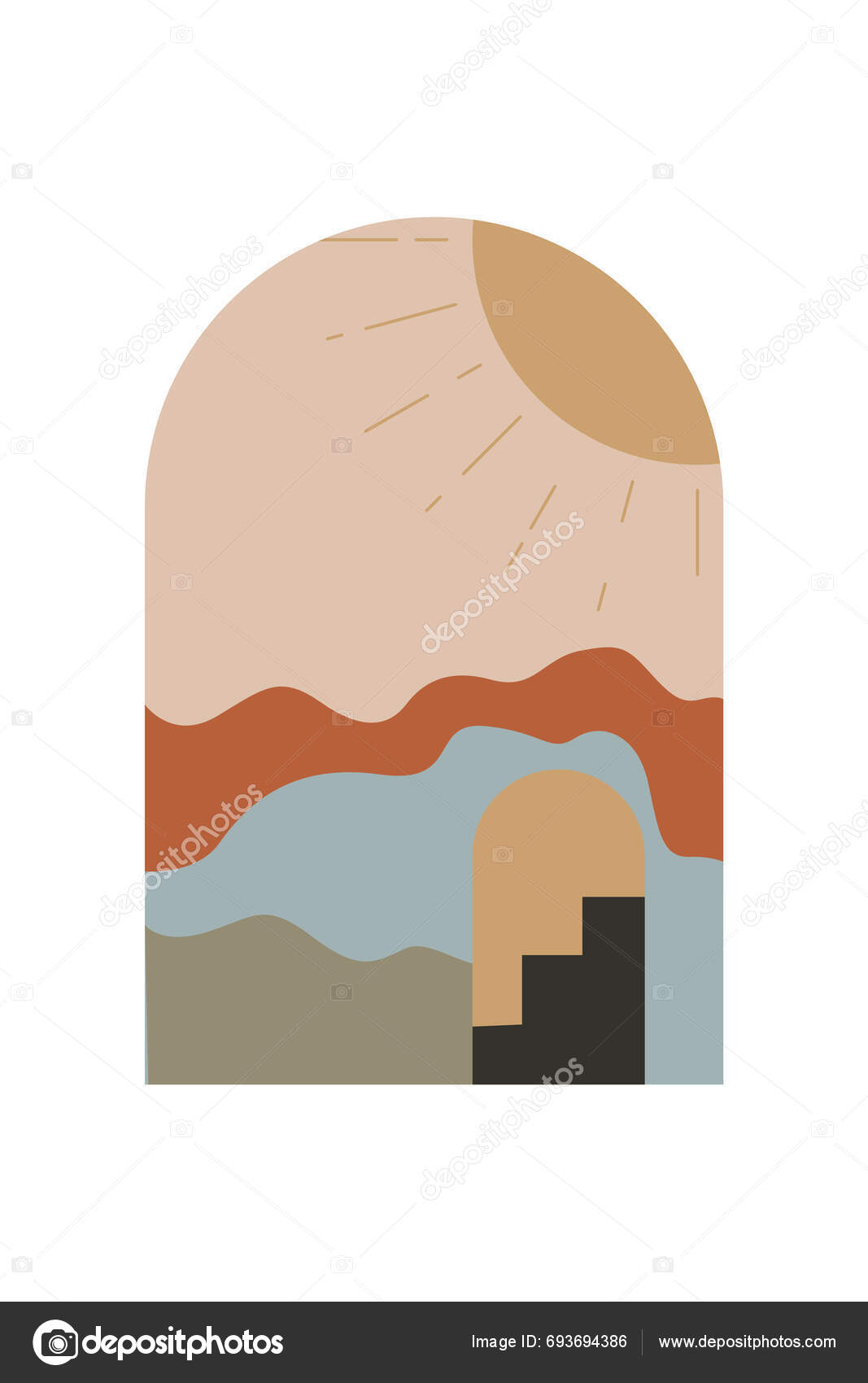 Abstract Minimalist Boho Mountain Background Abstract Landscape Art ...