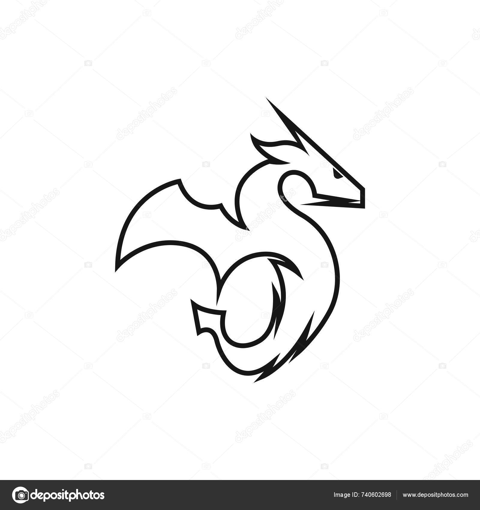 Plantilla Logotipo Cabeza Dragón Estilo Diseño Monoline Dragón Logo ...