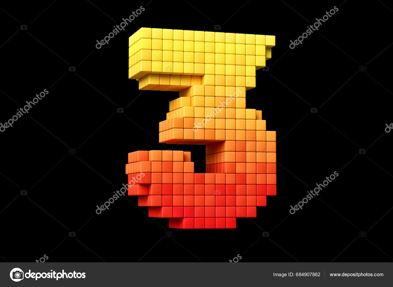 Retro Font Pixel Art Style Digit Number Yellow Orange High — Stock ...