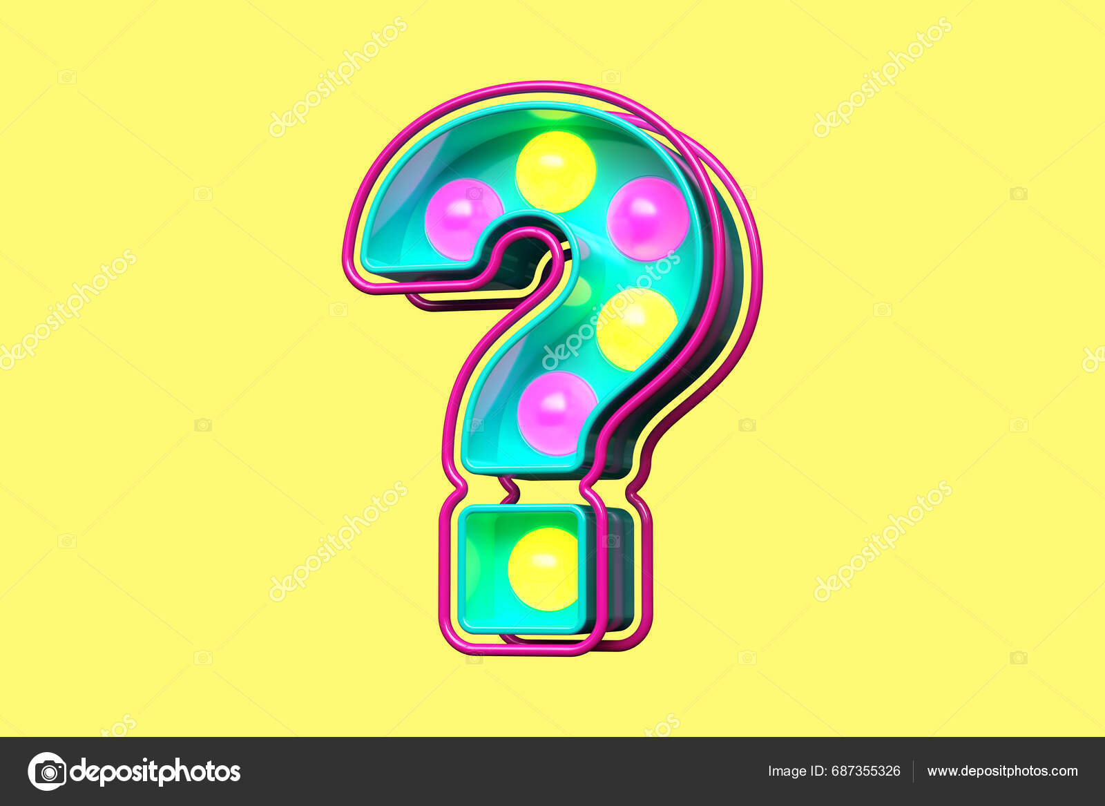 80S Style Typography Interrogation Sign Light Bulb Marquee Typeset Teal ...