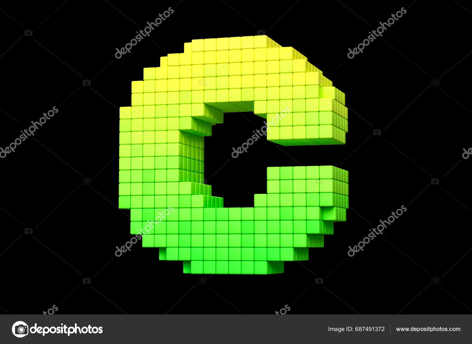 Pixel Art Alphabet Collection Letter Yellow Green Color Scheme High ...