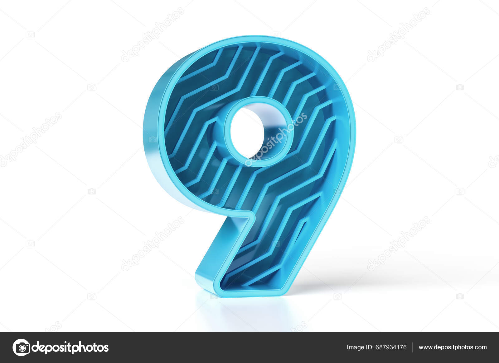 Blue Modern Font Number Futuristic Style Designed Extruded Outlines ...