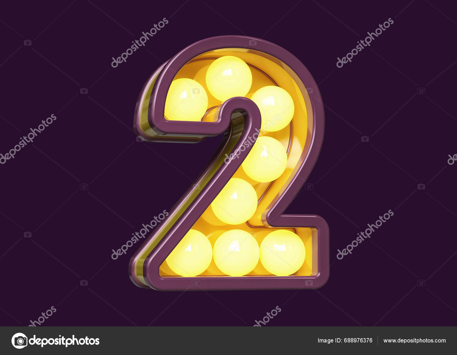 Retro Modern Light Bulb Marquee Font Digit Number Violet Yellow — Stock ...