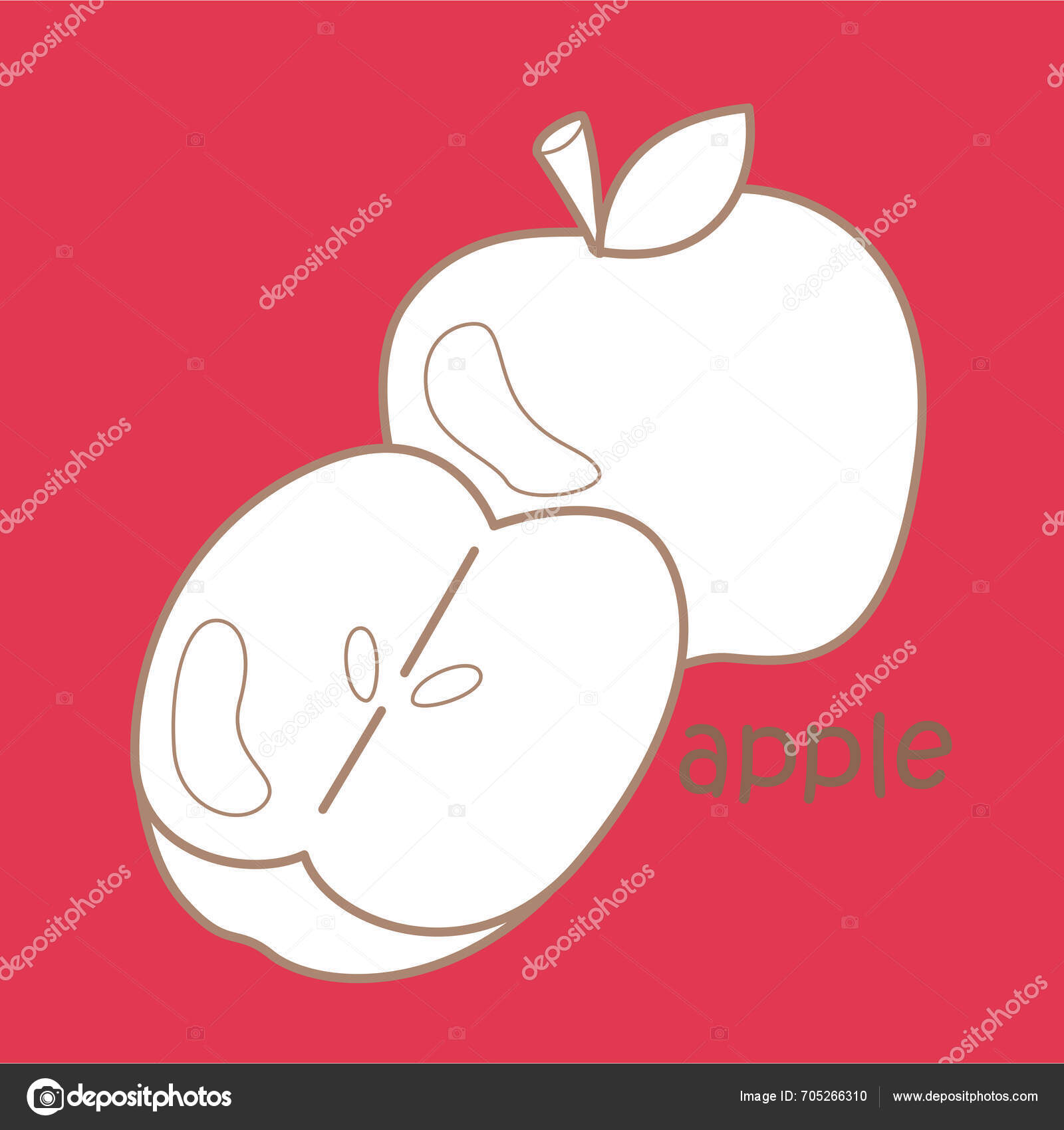 Alphabet Apple Vocabulary School Lesson Cartoon Digital Stamp Outline ...