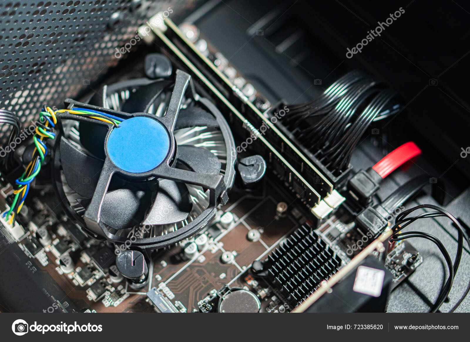 Close View Computer Motherboard Cpu Fan Various Components — Stock ...
