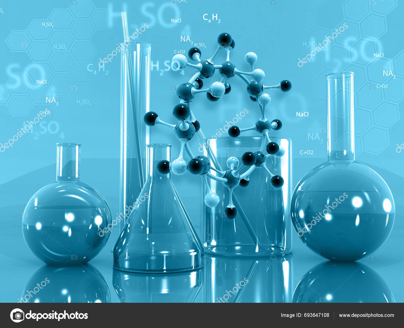 Chemistry Lab Equipments Molecules Scientific Background Illustration ...