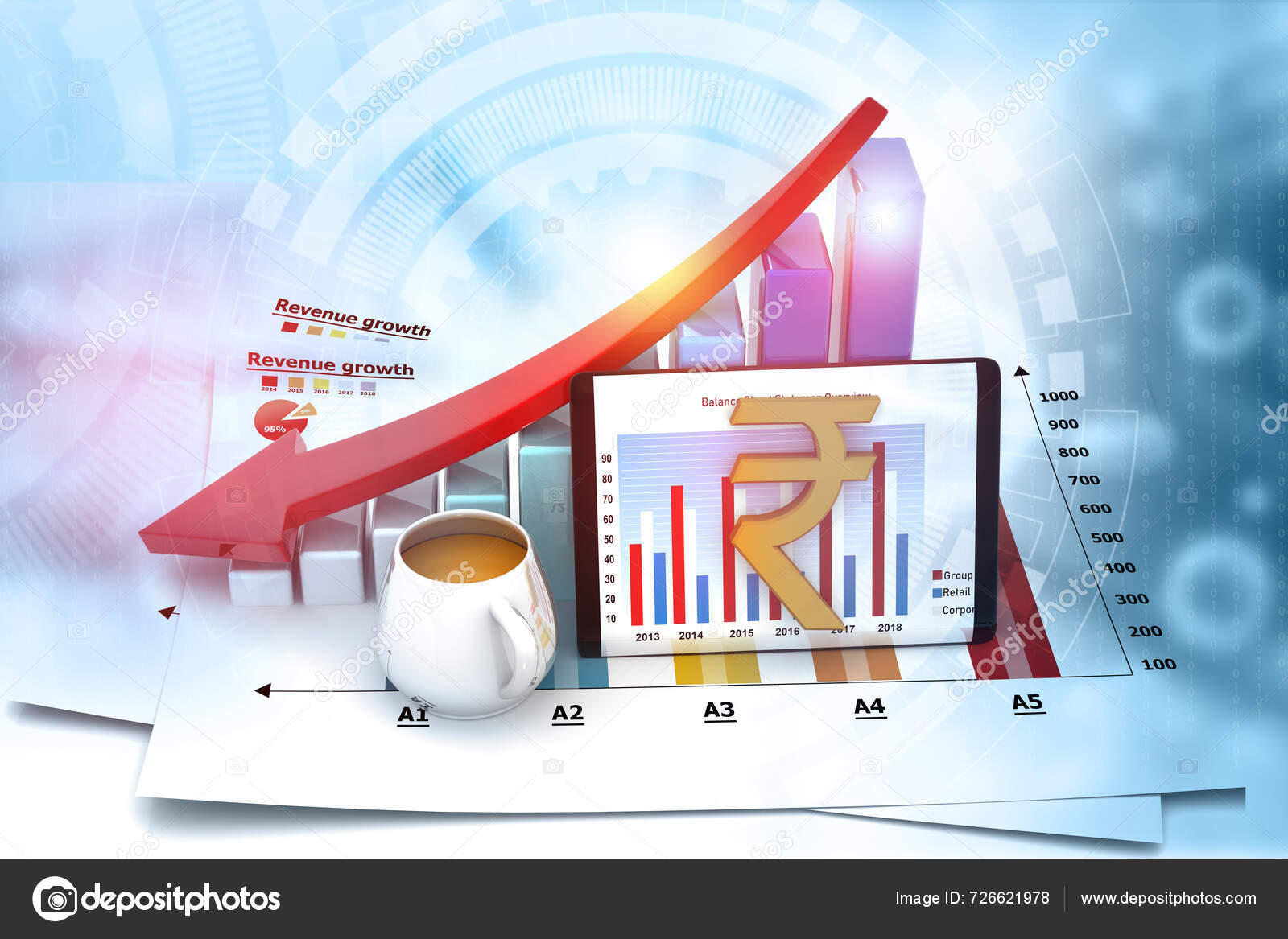 Business Graph Chart Indian Rupee Symbol Illustration — Stock Photo ...
