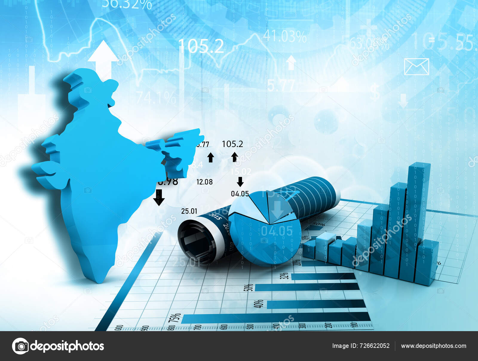 Successful Business Graph Charts Indian Map Illustration — Stock Photo ...