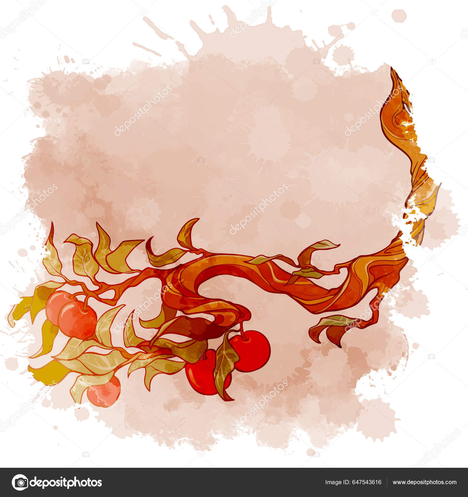 Apple Tree Branch Red Apples Green Leaves Isolated Grunge Watercolour ... Apple Tree Branch Red Apples Green Leaves Isolated Grunge Watercolour ...