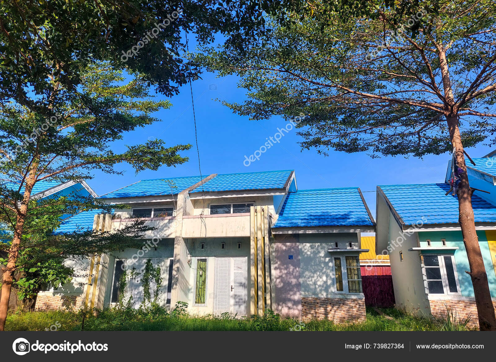Front View Row Permanent Houses Residential Area — Stock Photo ...
