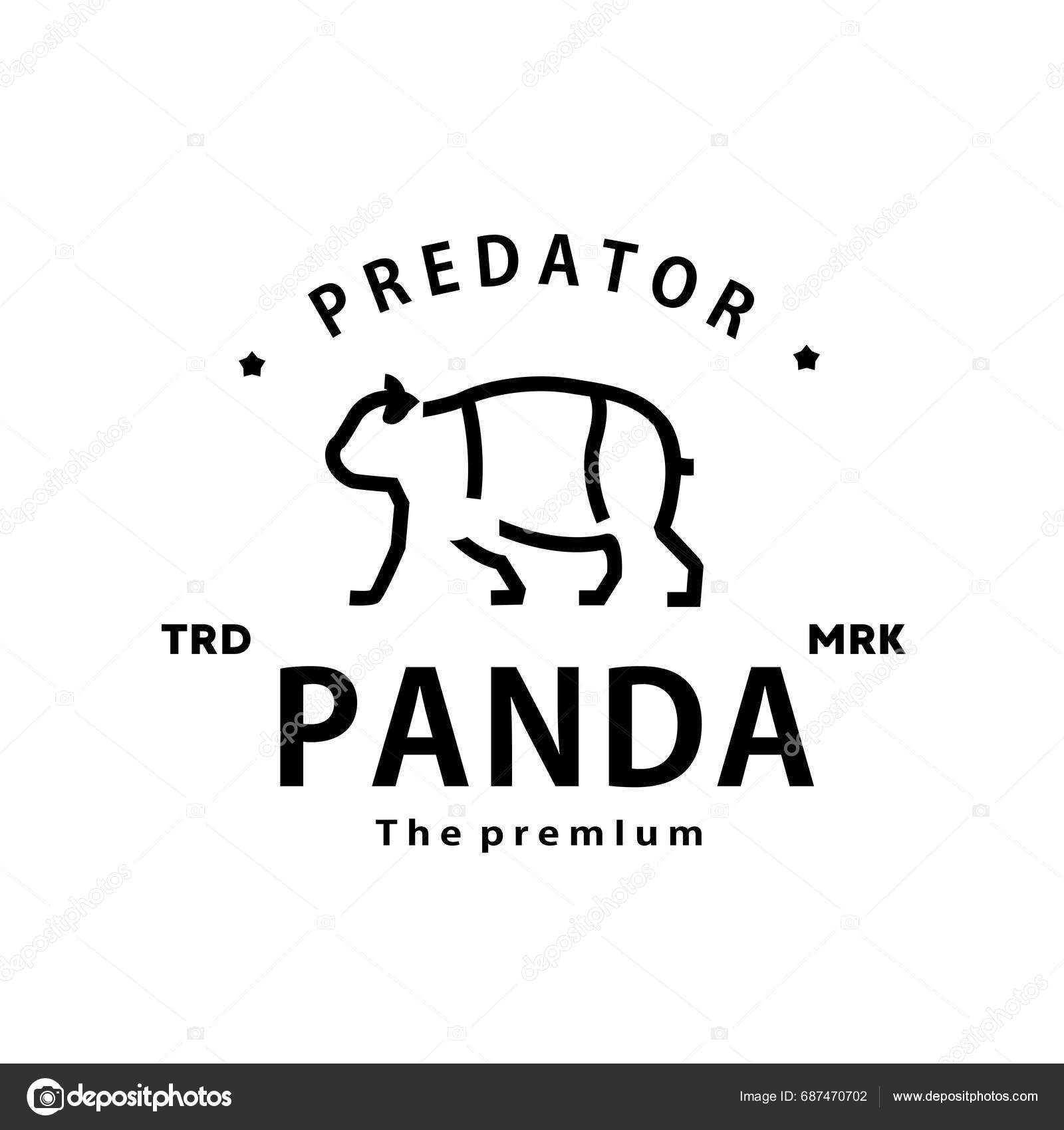 Vintage Retro Hipster Panda Logo Vector Outline Monoline Art Icon Stock ...