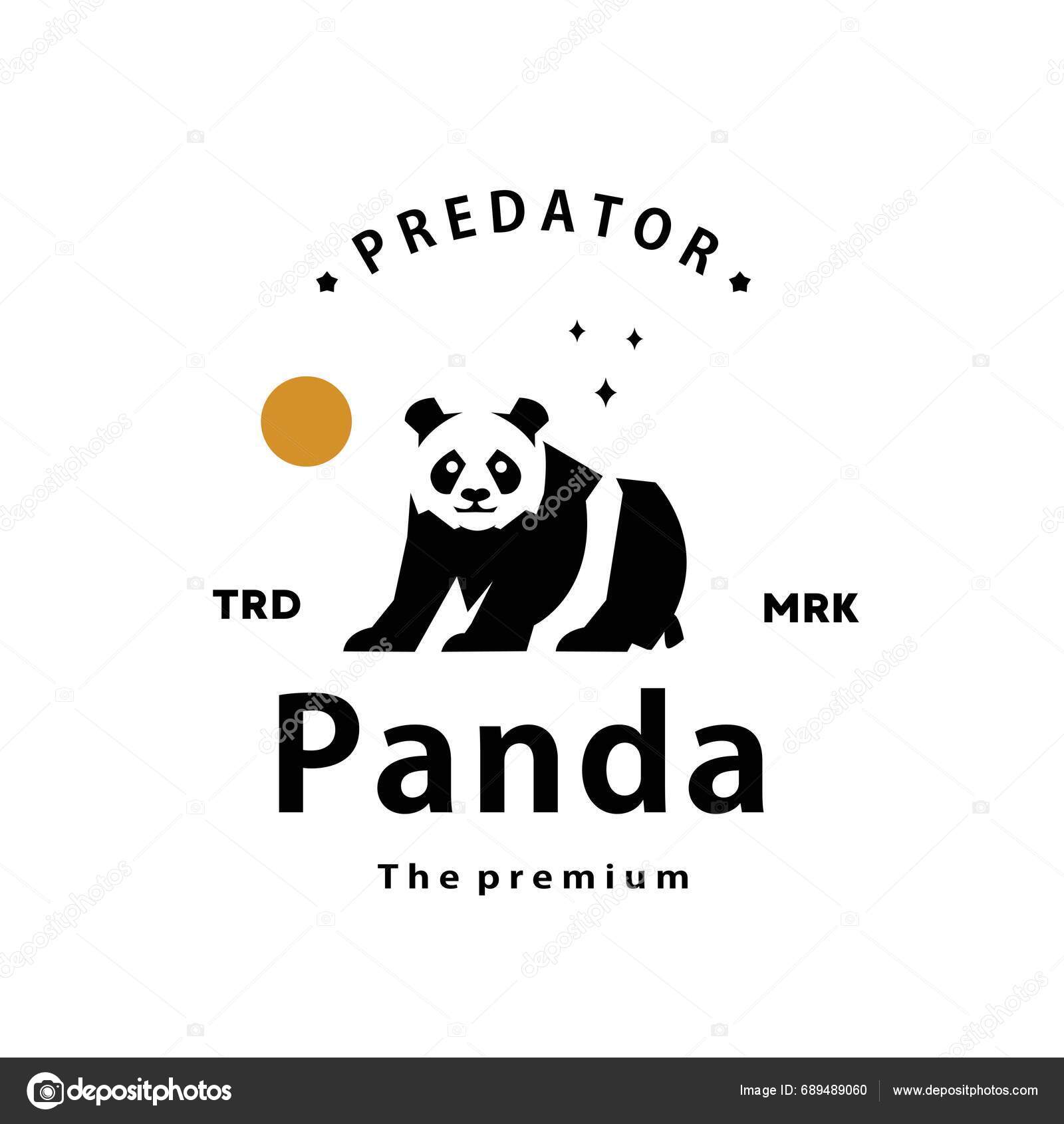 Vintage Retro Hipster Panda Logo Vector Outline Silhouette Art Icon ...