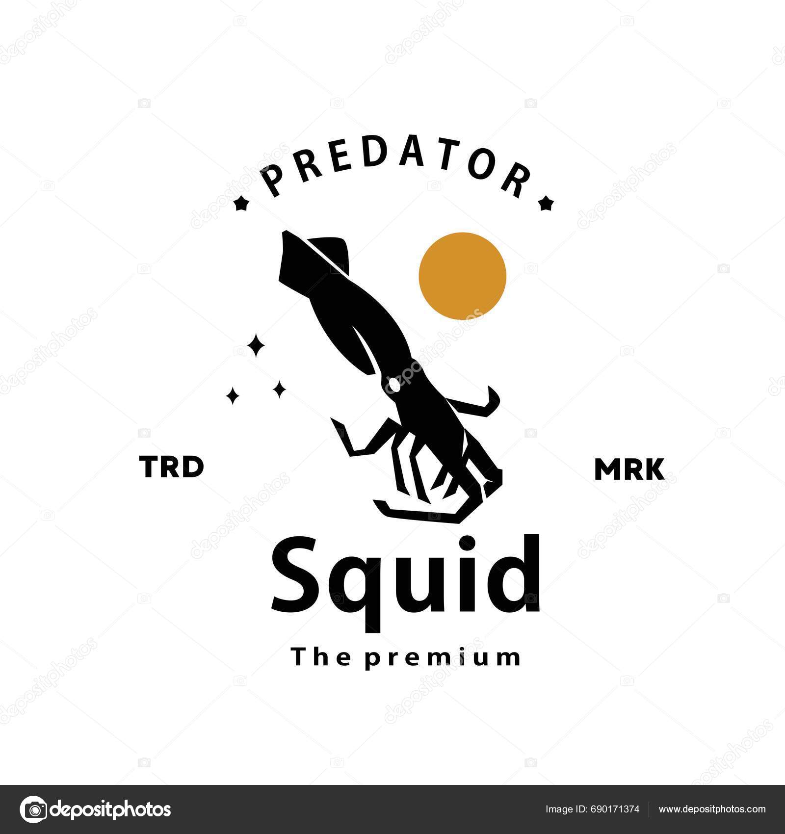Vintage Retro Hipster Squid Logo Vector Outline Silhouette Art Icon ...