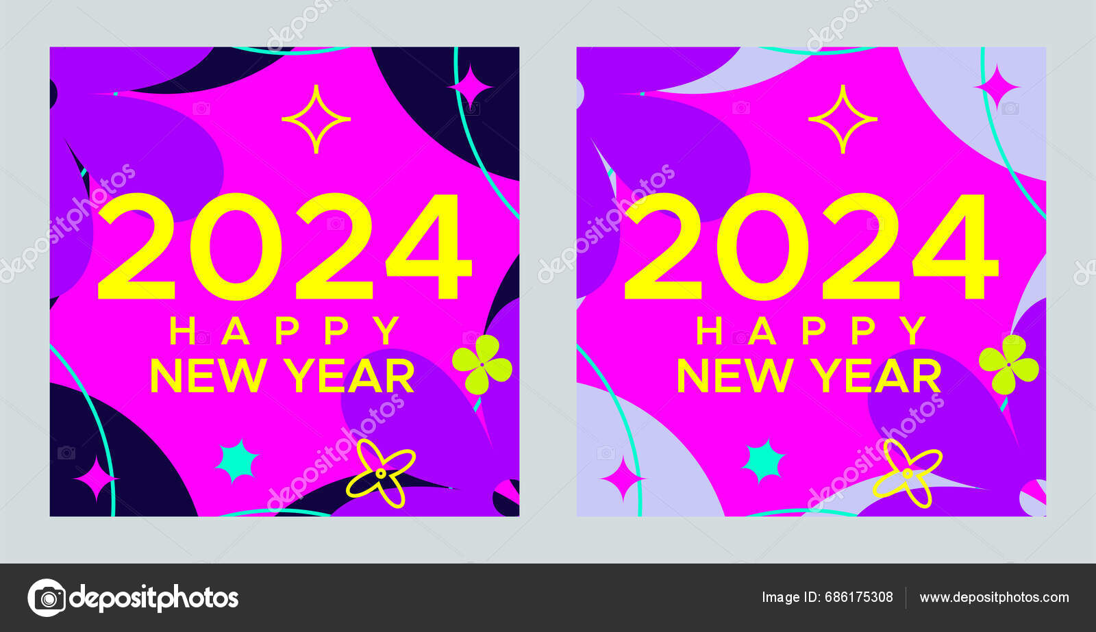 Feliz Año Nuevo 2024 Plantilla Cuadrada Feliz Año Nuevo 2024 Vector de ...