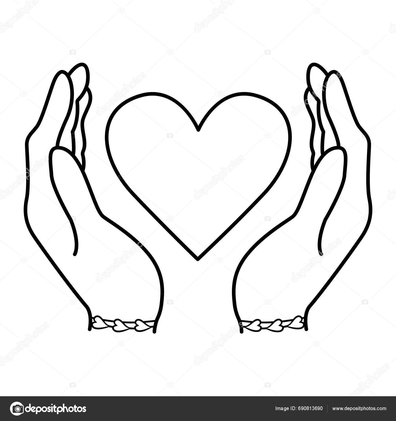 Hjerte Hænderne Til Farvelægning Side Symbol Omsorg Kærlighed ...