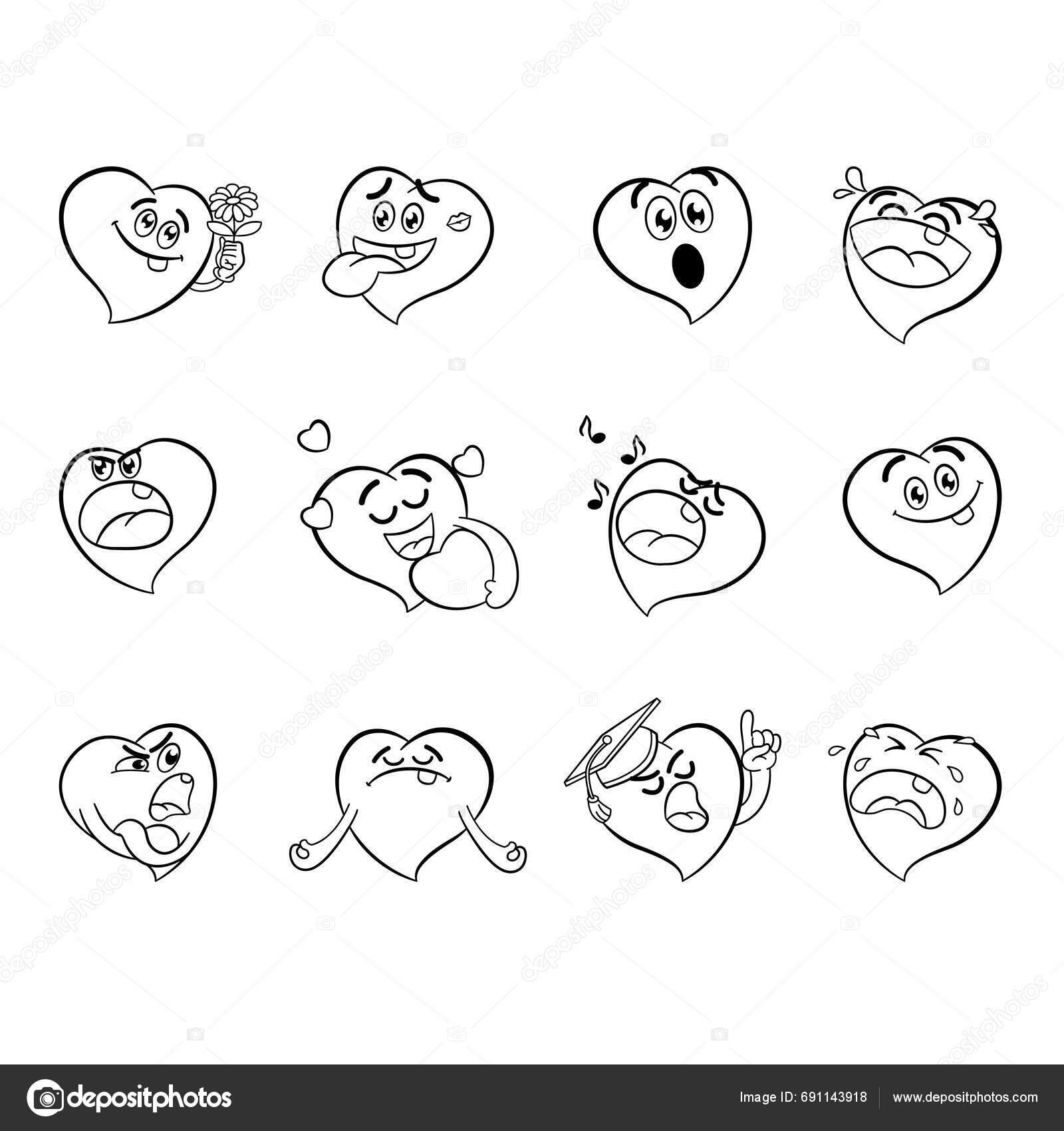 Conjunto Divertidos Corazones Dibujos Animados Para Colorear Emotions ...