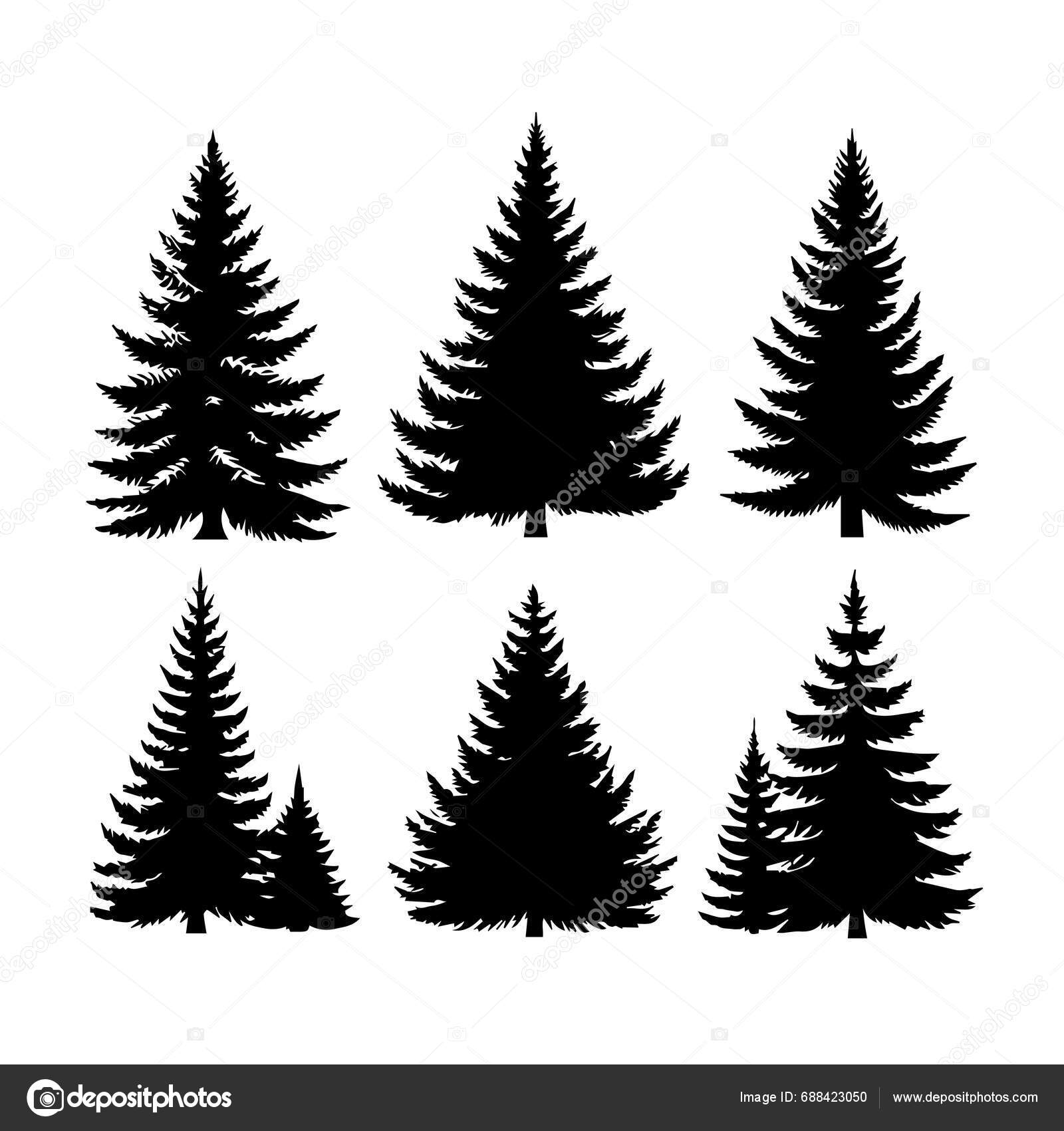 Silhouette Solid Vector Icon Set Christmas Tree Yule Fir Tannenbaum ...