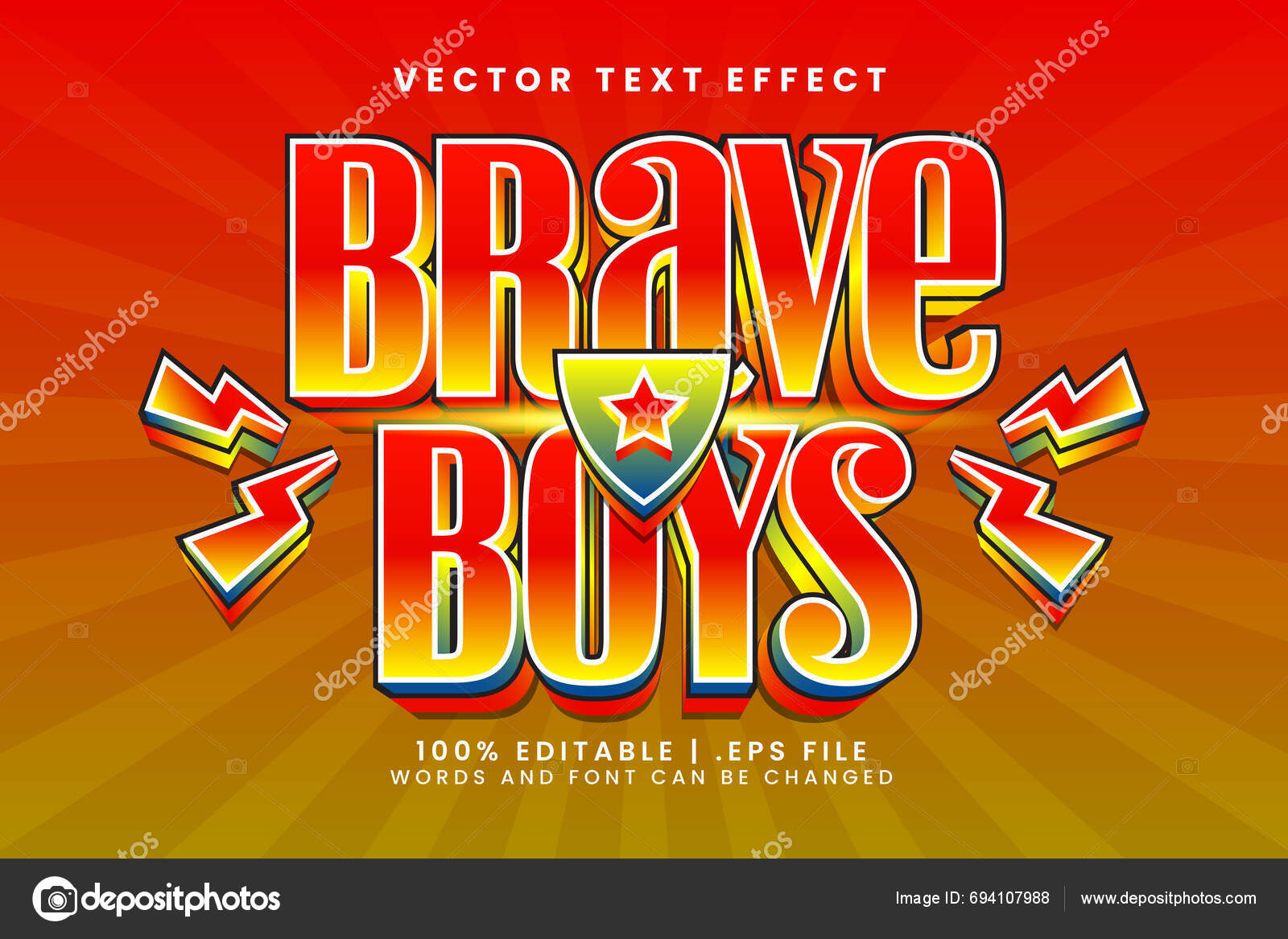 Brave Boys Editable Text Effect Dimension Emboss Modern Style Stock ...