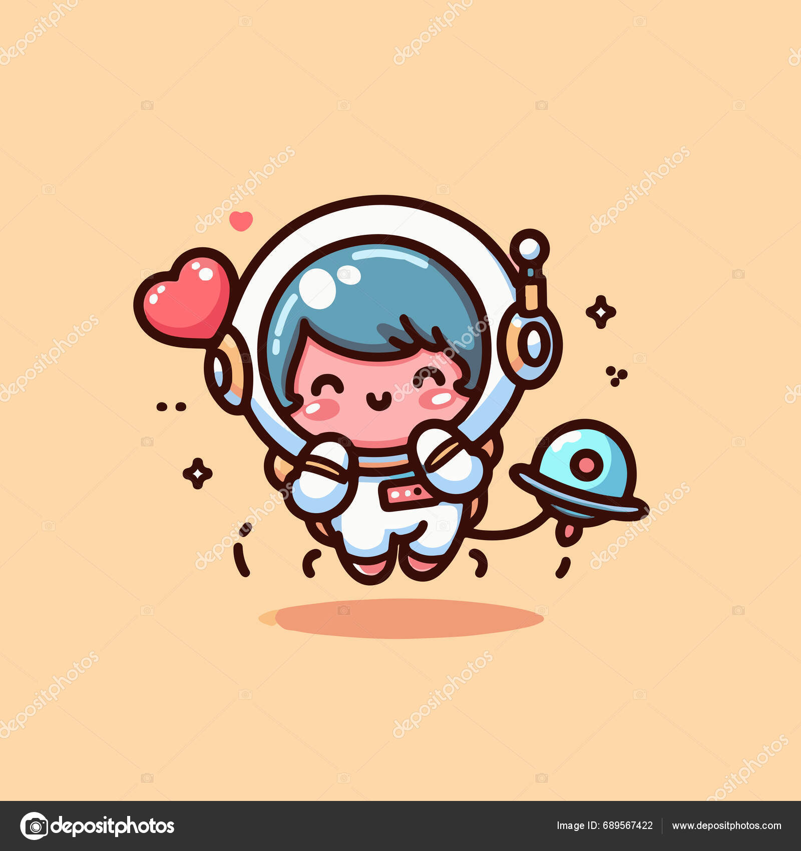 Dibujos Animados Astronauta Kawaii Diseño Del Vector Aire Vector de ...