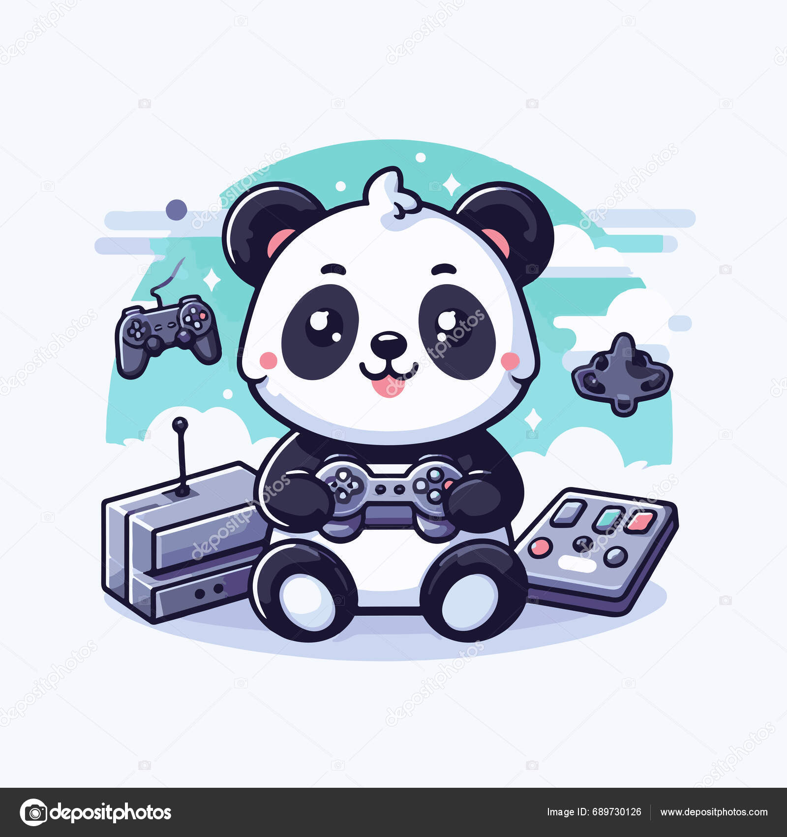 Vector Illustration Cute Cartoon Panda Playing Controller Joyfully ...