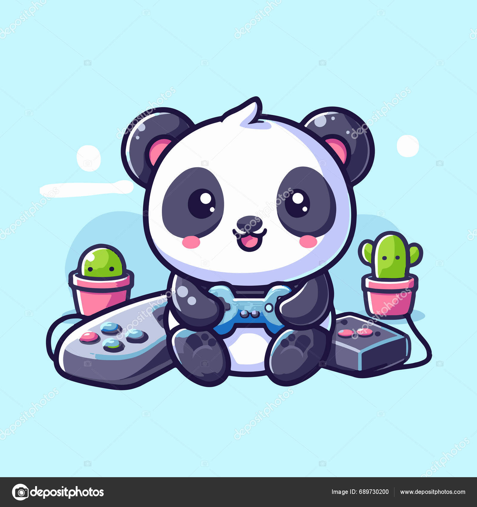 Cute Cartoon Panda Playing Video Game Controller Cartoon Illustration ...