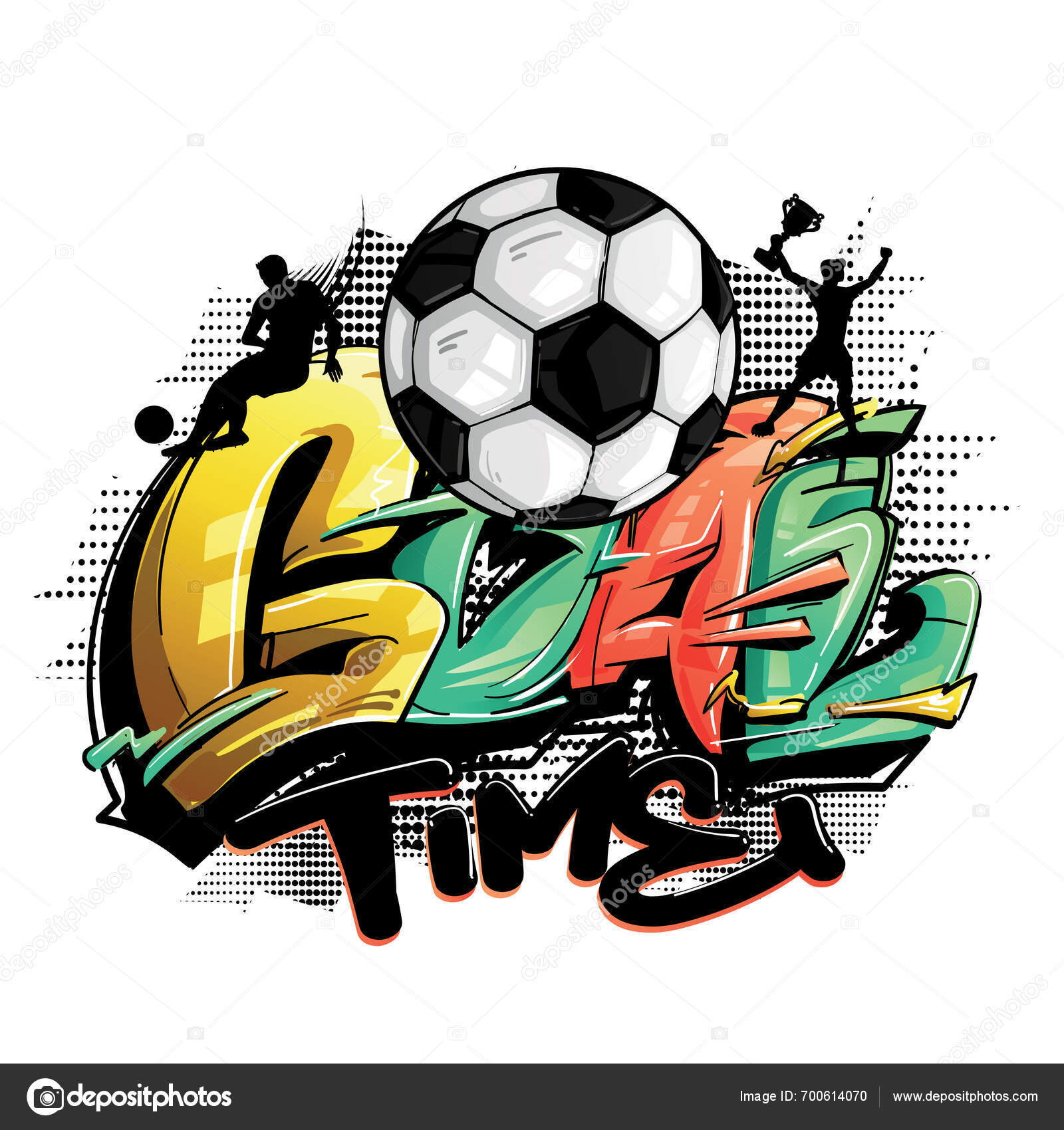 Graffiti Estilo Arte Rua Impressão Futebol Com Bola Gol Slogan Vetor de ...