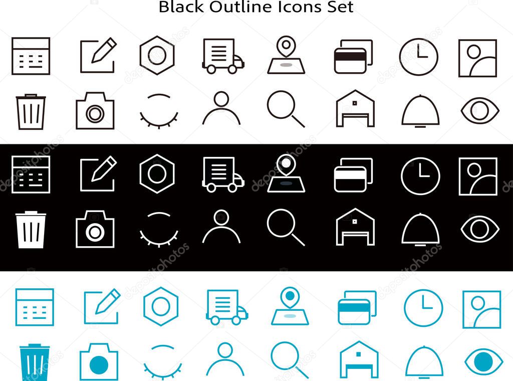 conjunto de iconos negros con ilustración vectorial en blanco y negro conjunto de iconos ...