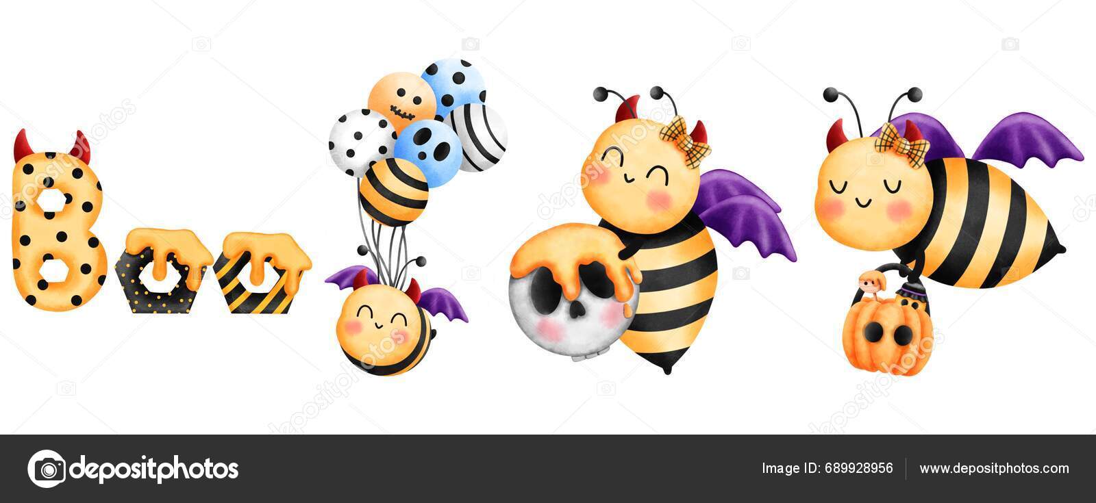 Spooky Cute Halloween Bees Costume Purple Wings Red Horns Boo — Stock ...