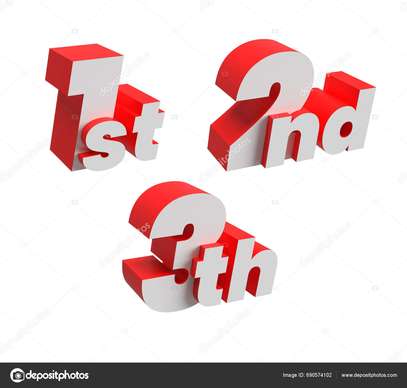 Primero Segundo Hird Signos Letras Aislado Sobre Fondo Blanco — Foto de ...