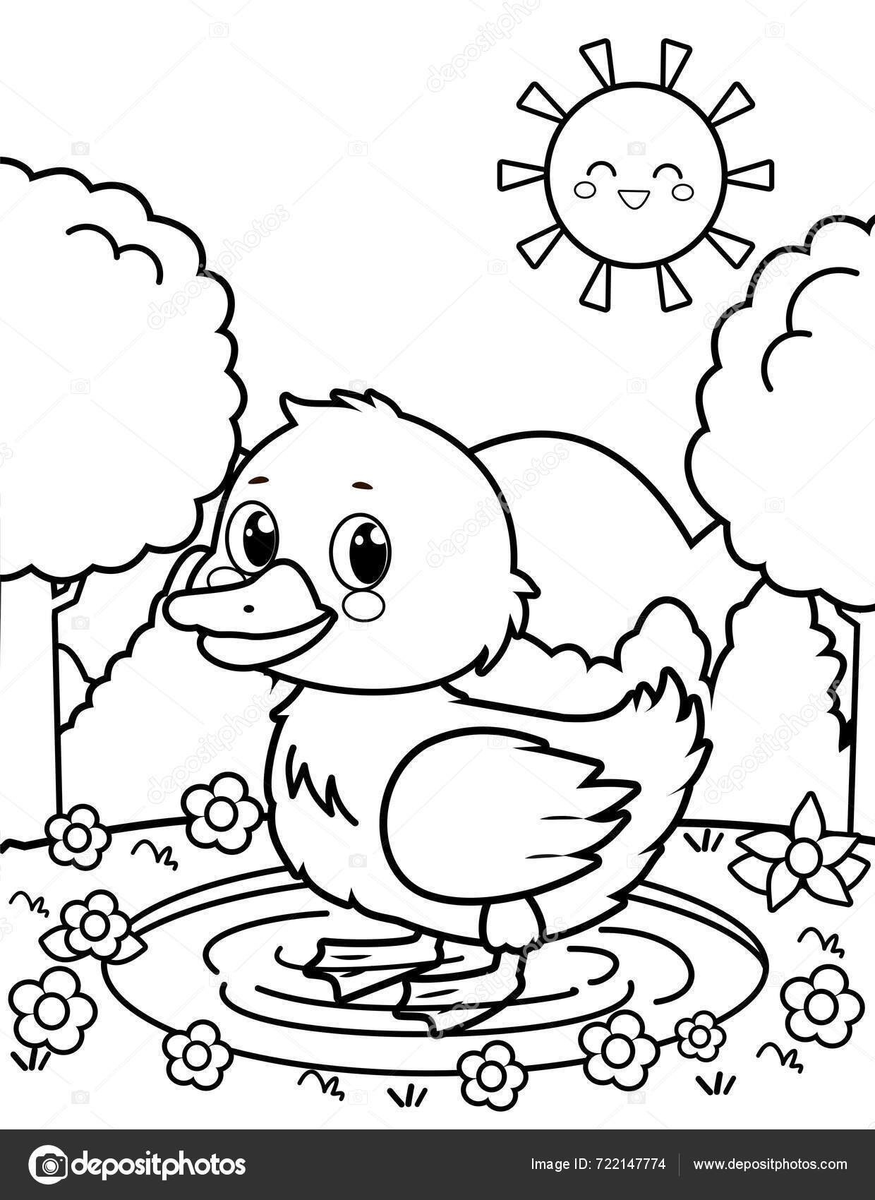 Cute Duck Water Coloring Page Kids Spring Coloring Pages Kids Vektor ...