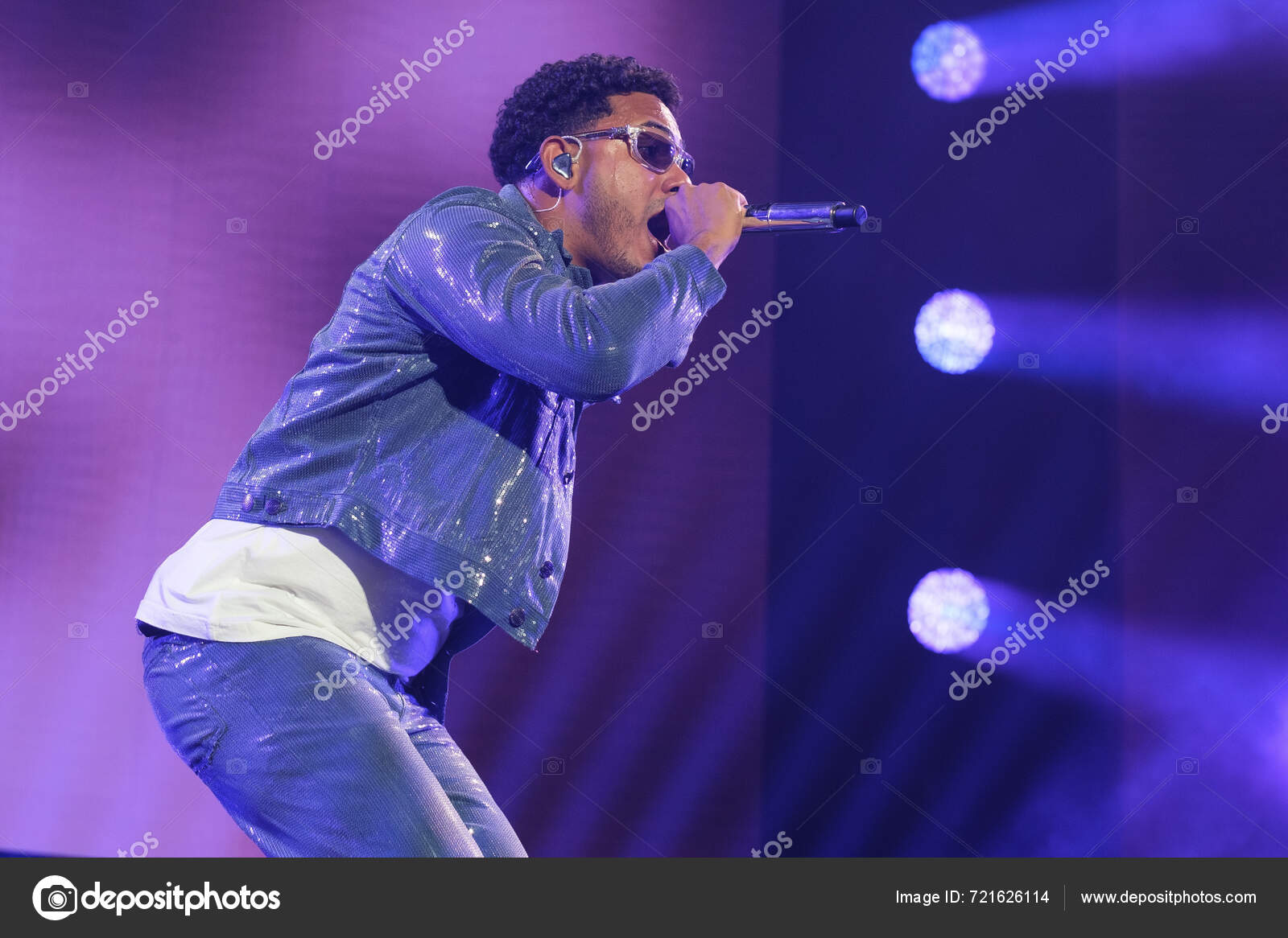 Singer Myke Towers Performs His Concert Wizink Center May 2024 — Stock ...