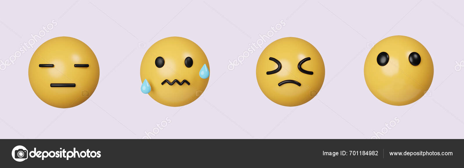 Set Icon Anxiety Emoji Realistic Yellow Glossy Emotions Face Icon ...