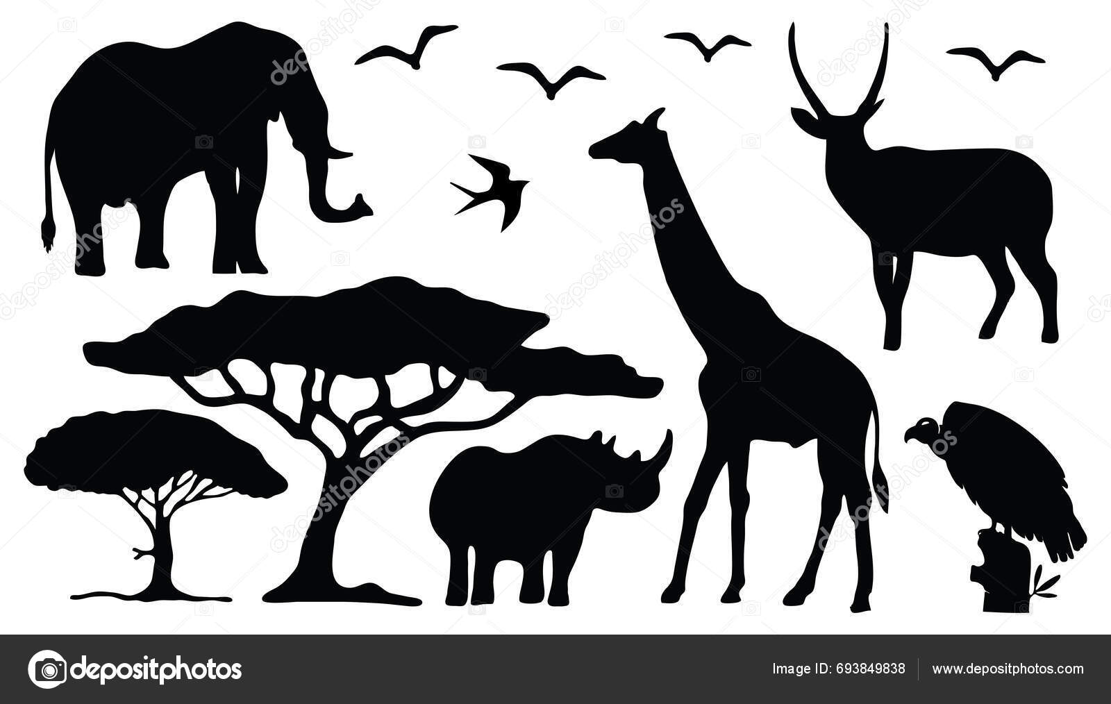 Silhouette Animals Trees Savanna Africa Silhouette Animals' Collection ...