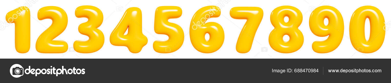Balloon Number Set Render Illustration Cartoon Yellow Glossy Inflatable ...