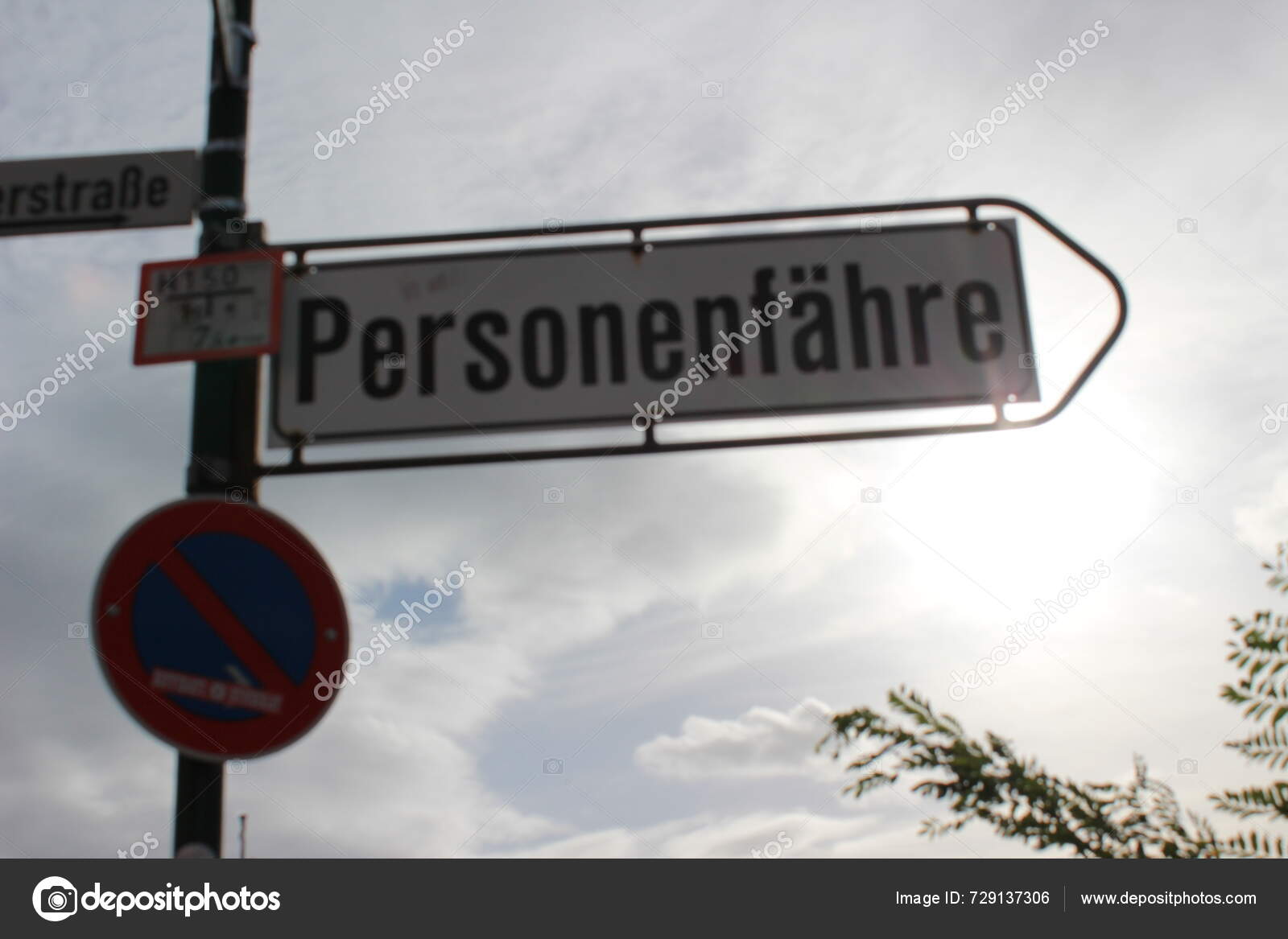 Passenger Ferry Sign Backdrop Dusky Afternoon Hazy Clouds Weak Sunshine ...