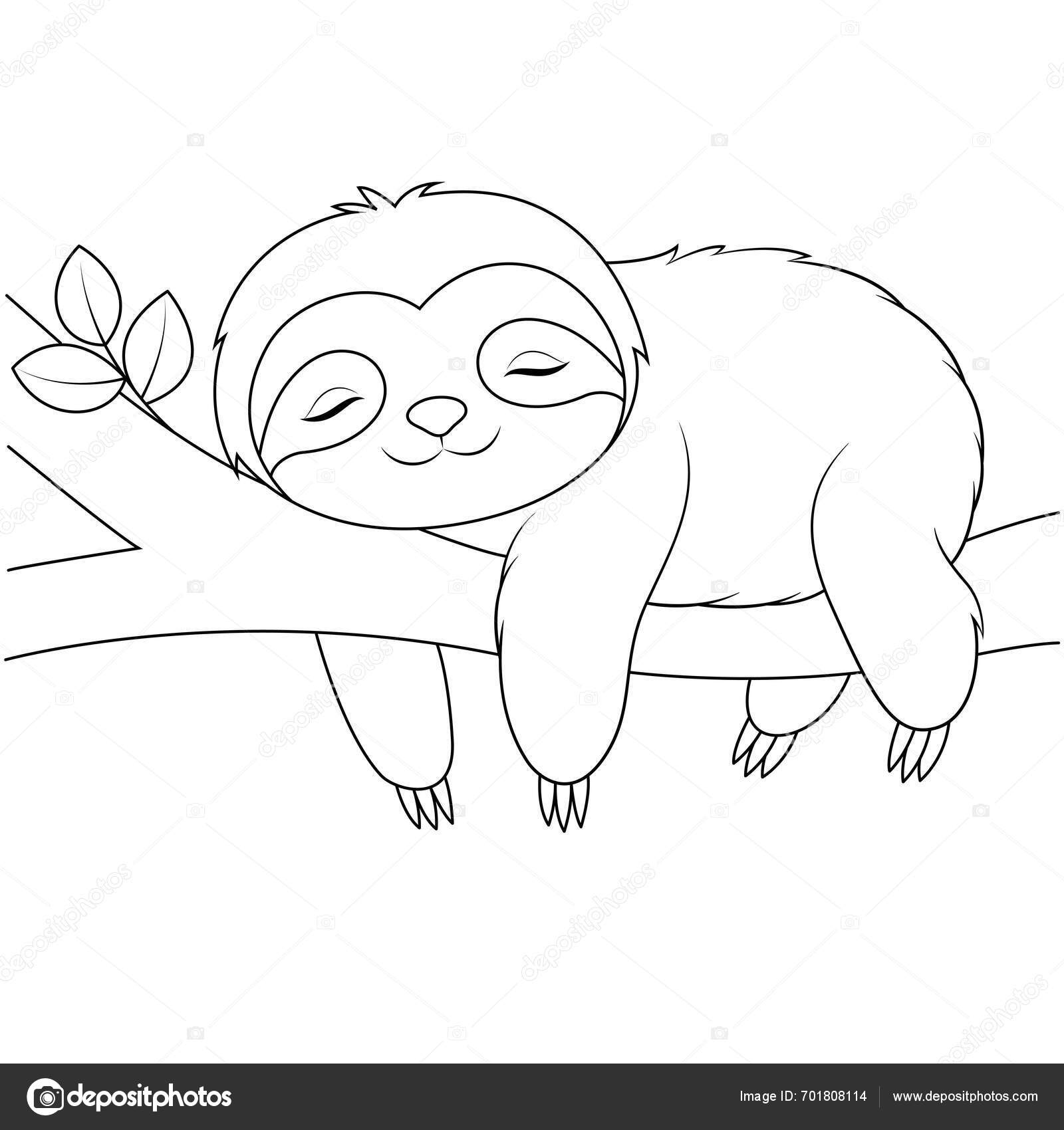 Cute Sloth Sleeping Tree Coloring Page Stock Vector by ©Salaly 701808114 Cute Sloth Sleeping Tree Coloring Page Stock Vector by ©Salaly 701808114