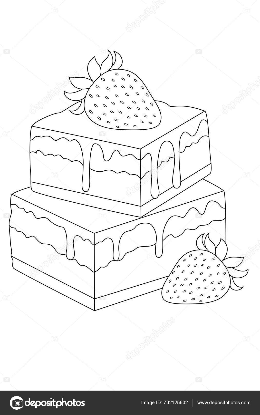 Hand Drawn Illustration Strawberry Fudge Yogurt Coloring Page Kids ...