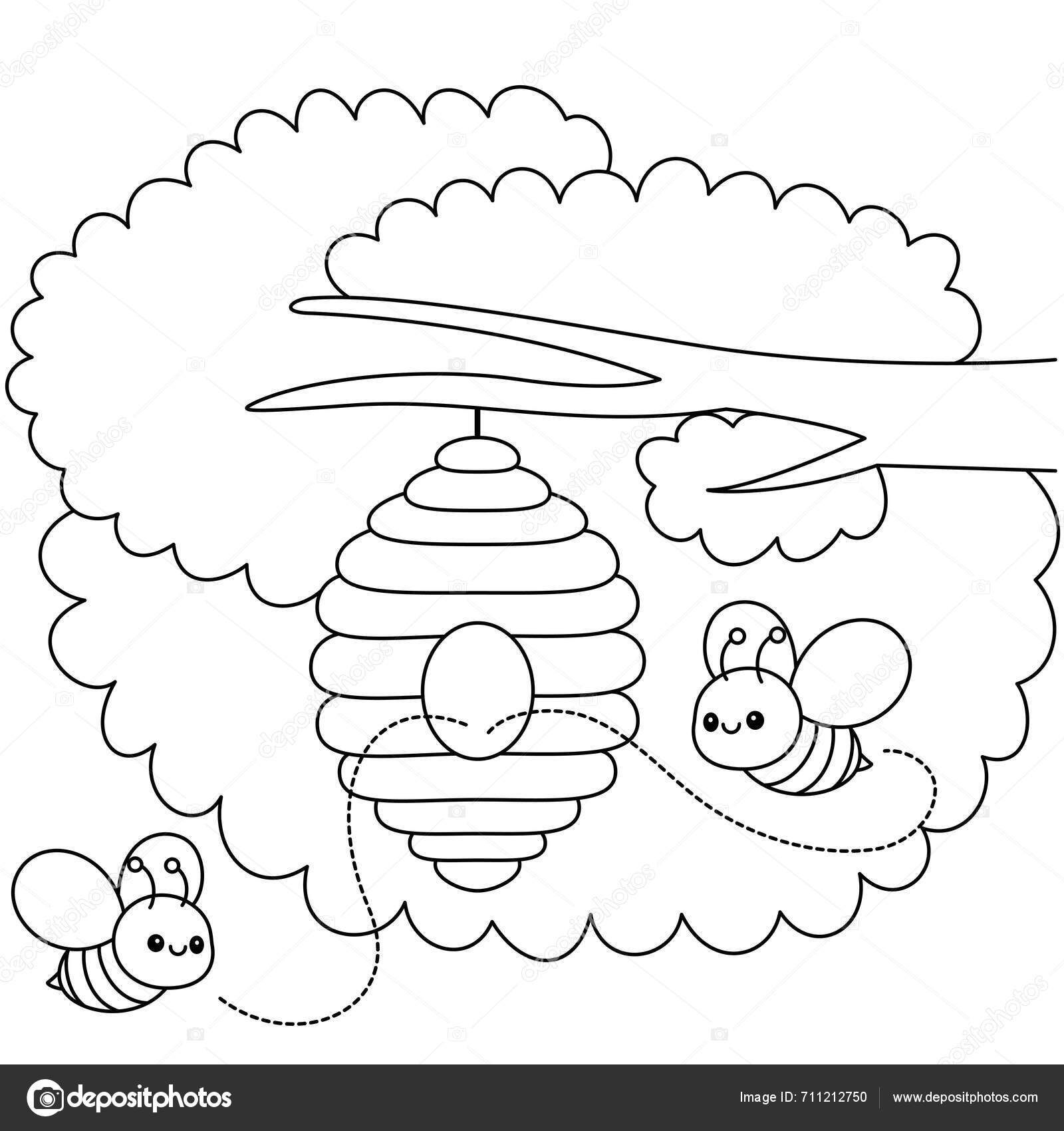Lindo Kawaii Colmena Con Abejas Personaje Dibujos Animados Para ...
