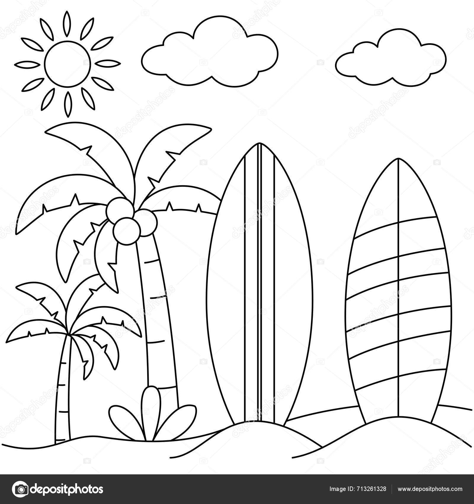 Roztomilý Surfboard Letní Omalovánky Vektorové Tisknutelné Listy Pro ...