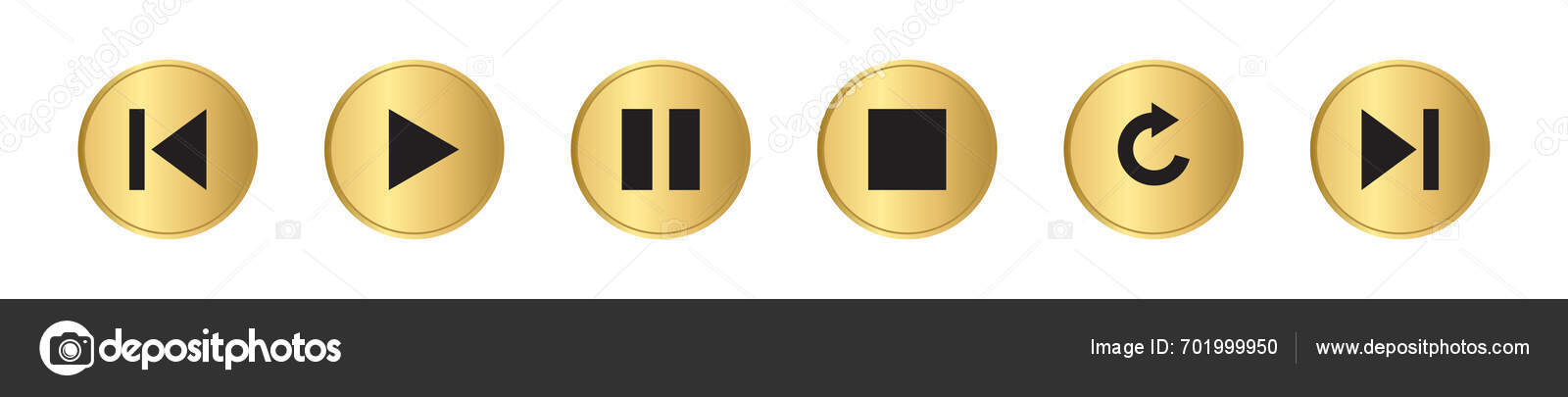 Set Symbols Playback Button Play Pause Repeat Previous Next Gold Stock ...