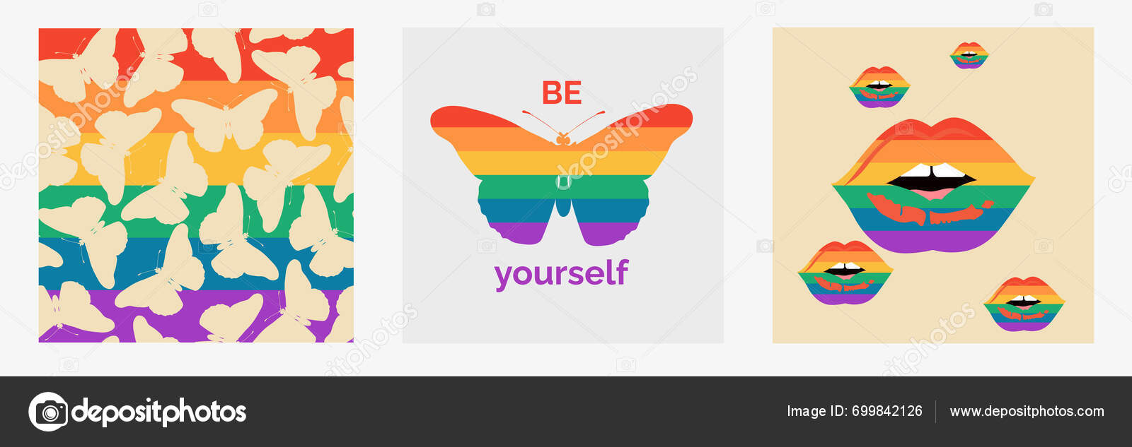 Set Lgbt Posters Beige Background Vector Set Greeting Cards Lgbtqia ...