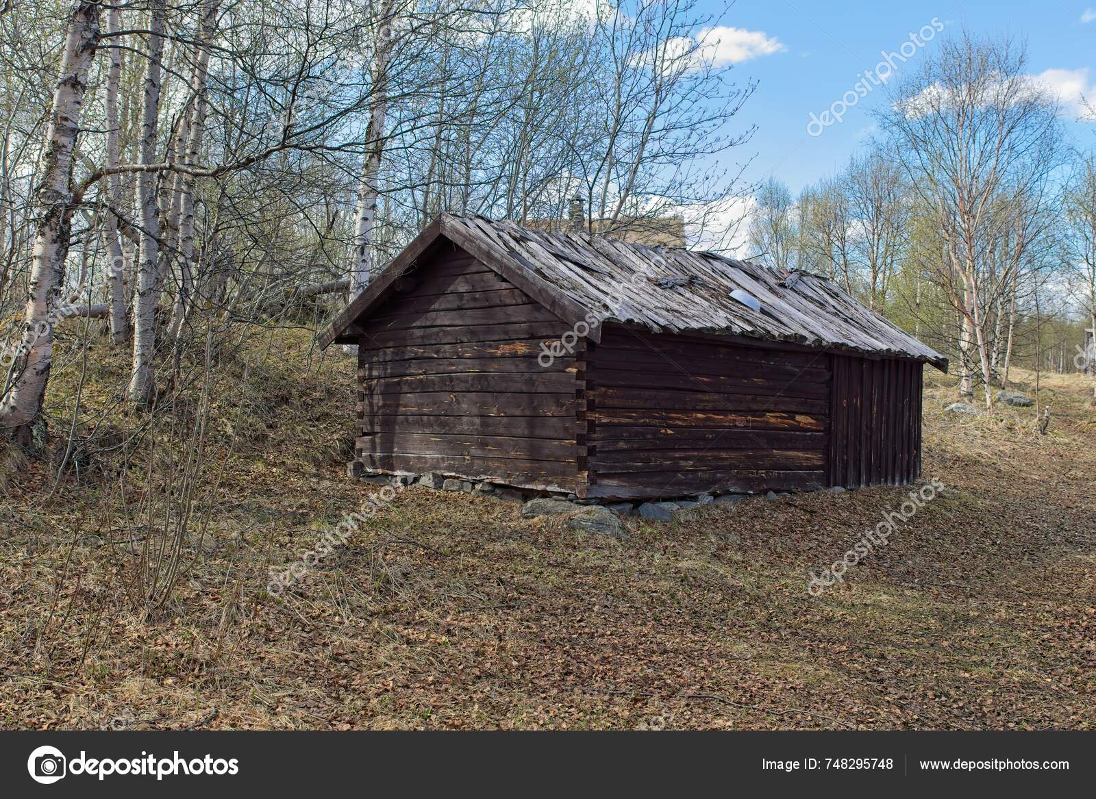 Old Timber Building Bjorklund Farm Museum Spring Clouds Sky Svanvik ...