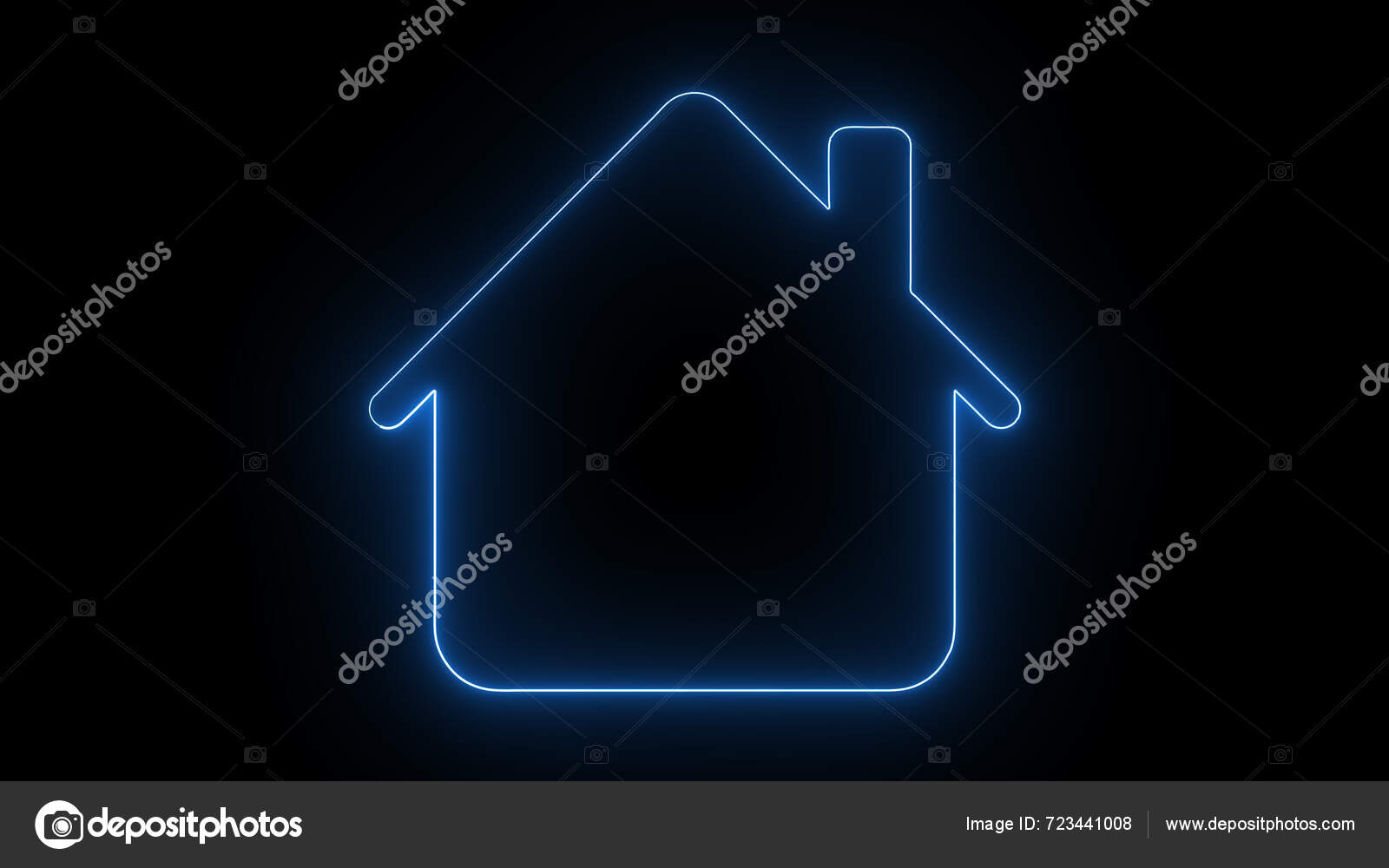 Glowing Blue Neon Outline House Black Background — Stock Photo © Think ...