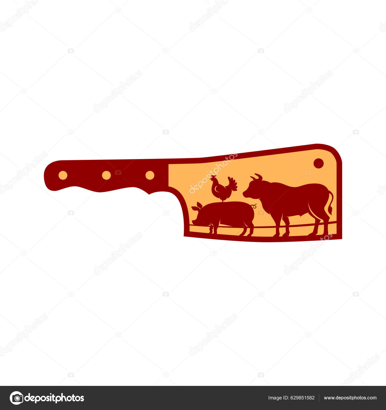 Meat Knife Symbol Cow Pork Chicken Butcher Shop Logo Design Stock ...