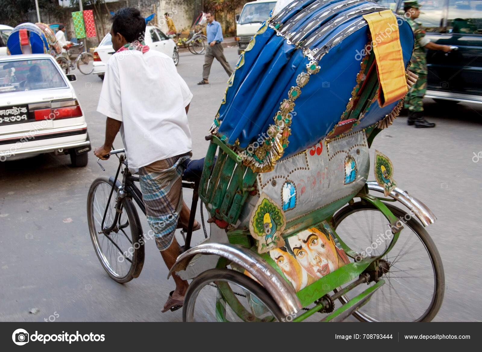 Cycle Rickshaw Rider Riding Empty Vehicle Street Dhaka Bangladesh ...