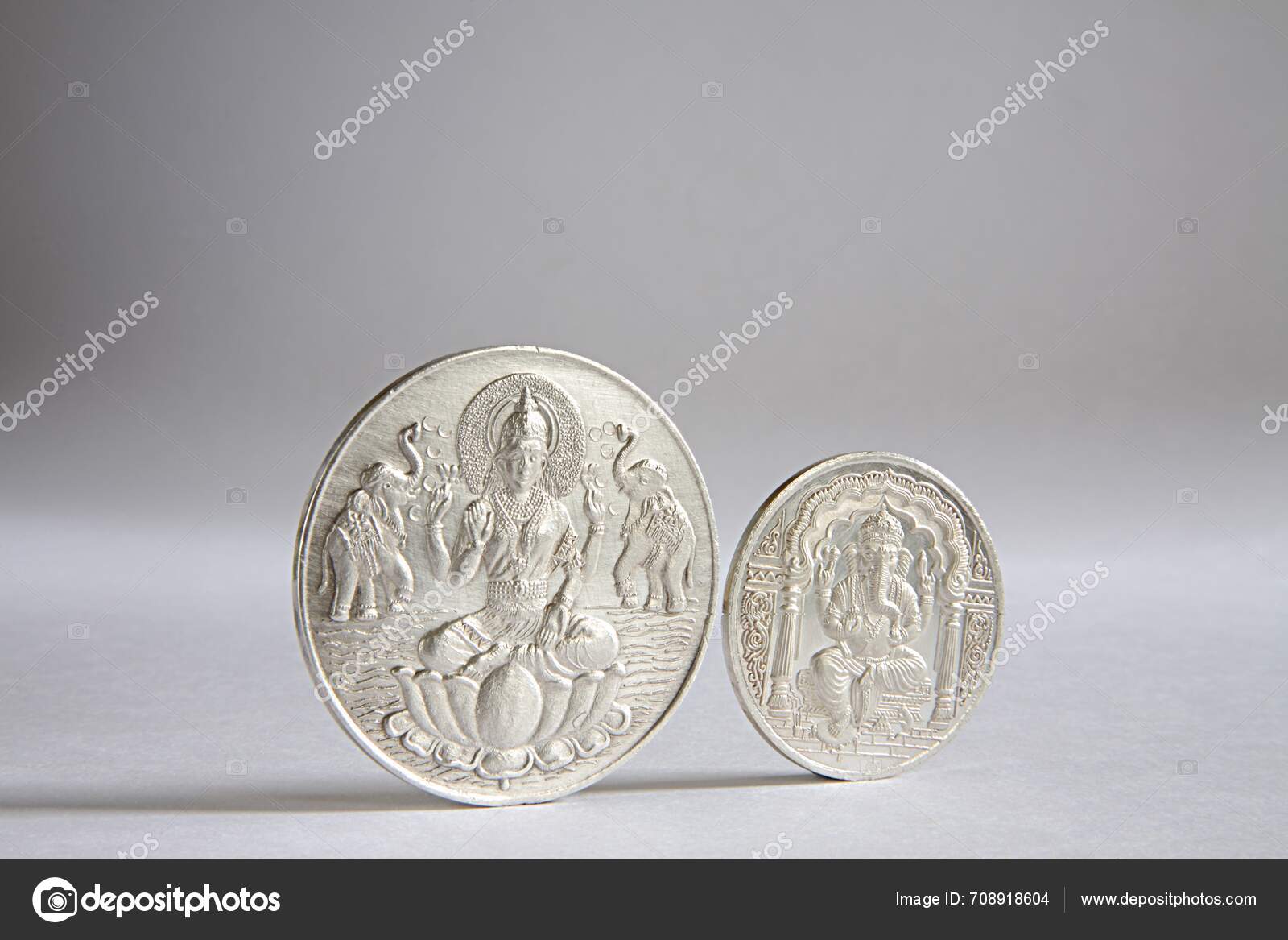 Silver Coins God Ganesh Goddess Lakshmi Picture India — Stock Photo ...