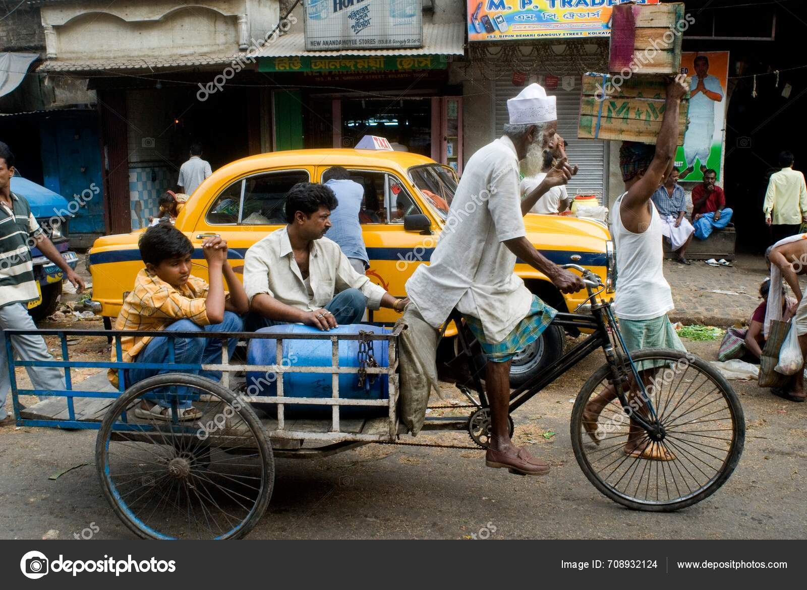 Cycle Rickshaw Rider Passenger Kolkata West Bengal India — Stock ...