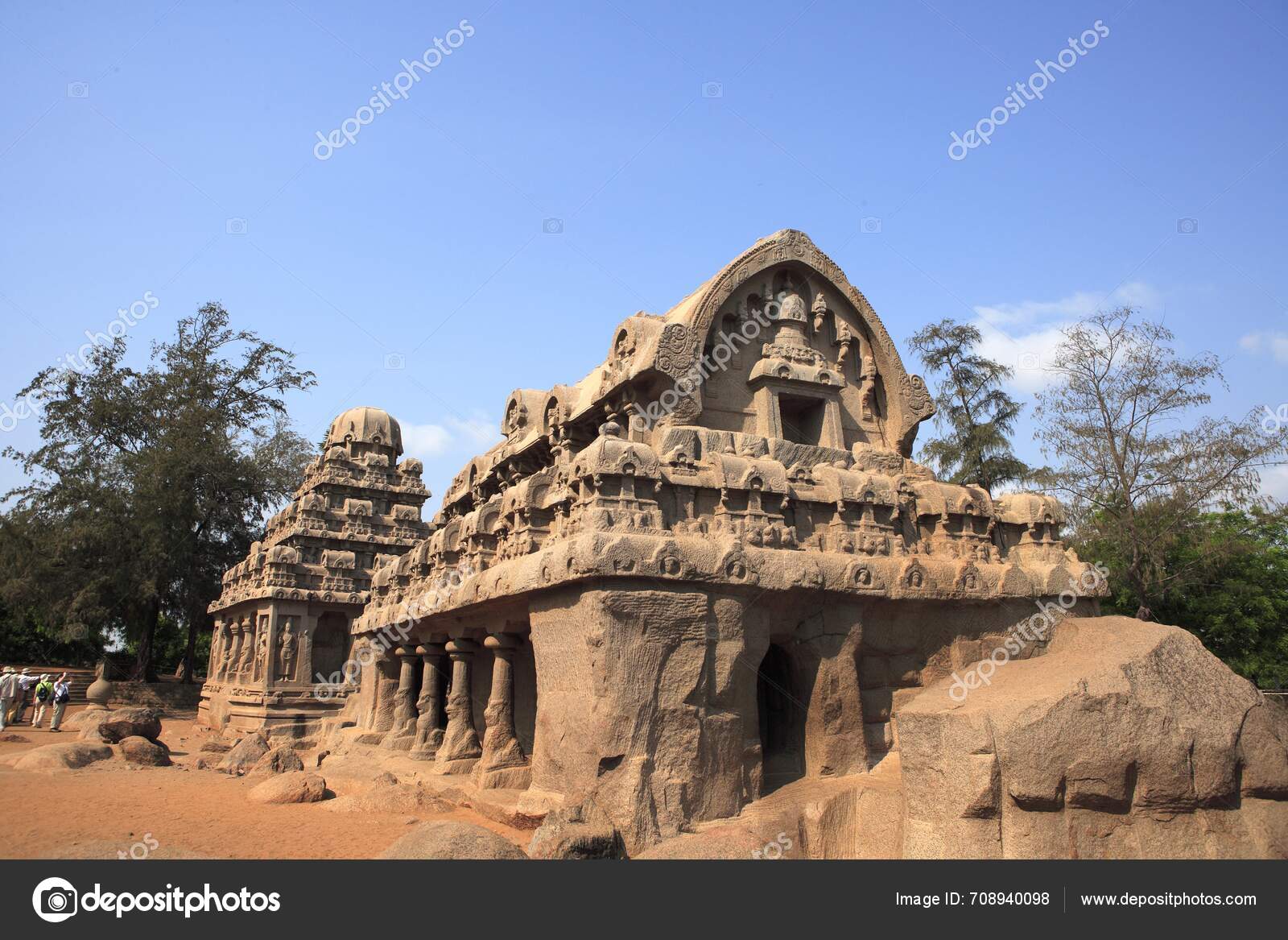 Pancha Rathas Front Bhima Ratha Background Dharmaraja Ratha Carved ...