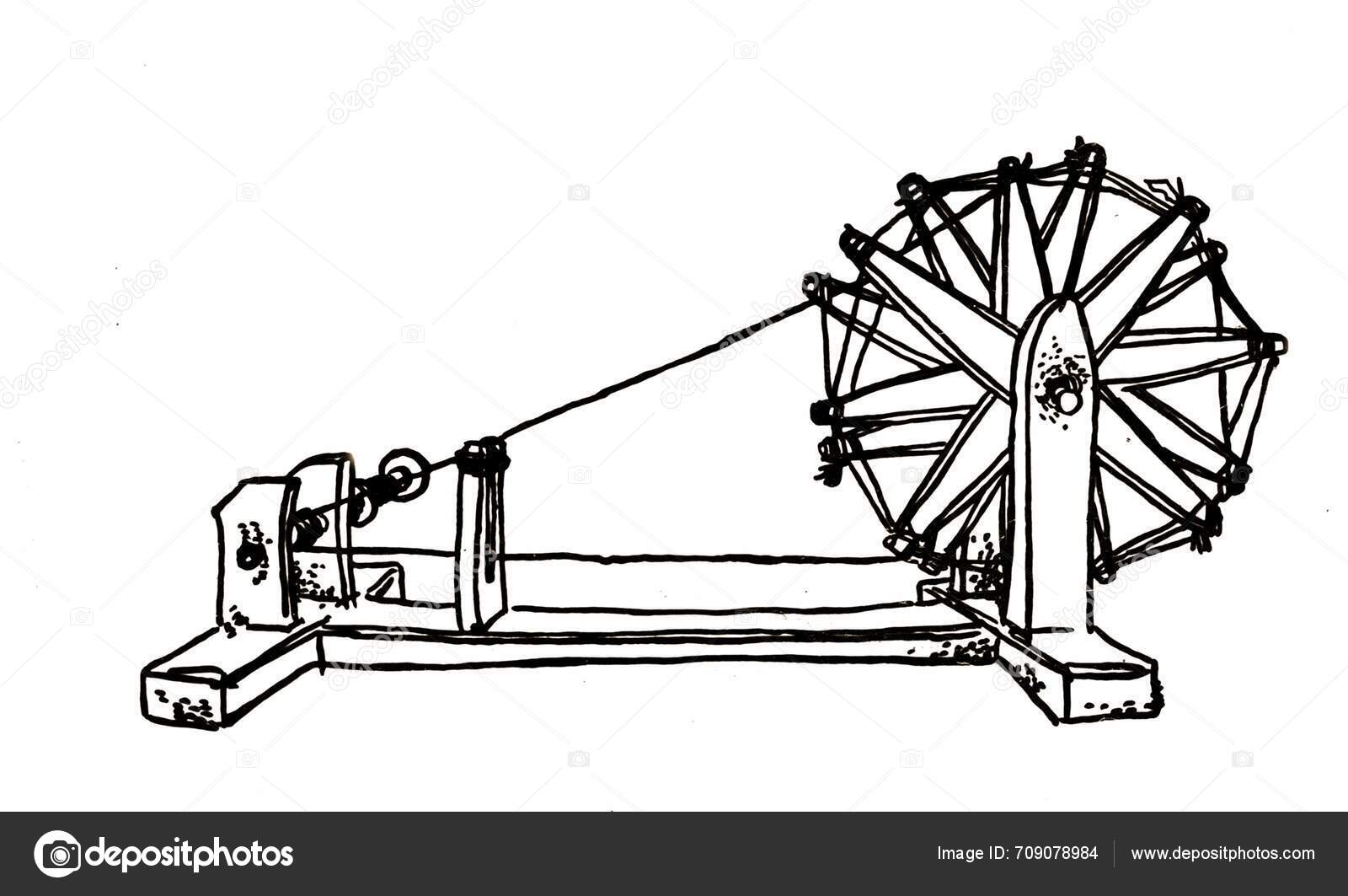 Sketch Spinning Wheel India Asia — Stock Photo © xyz fotos #709078984